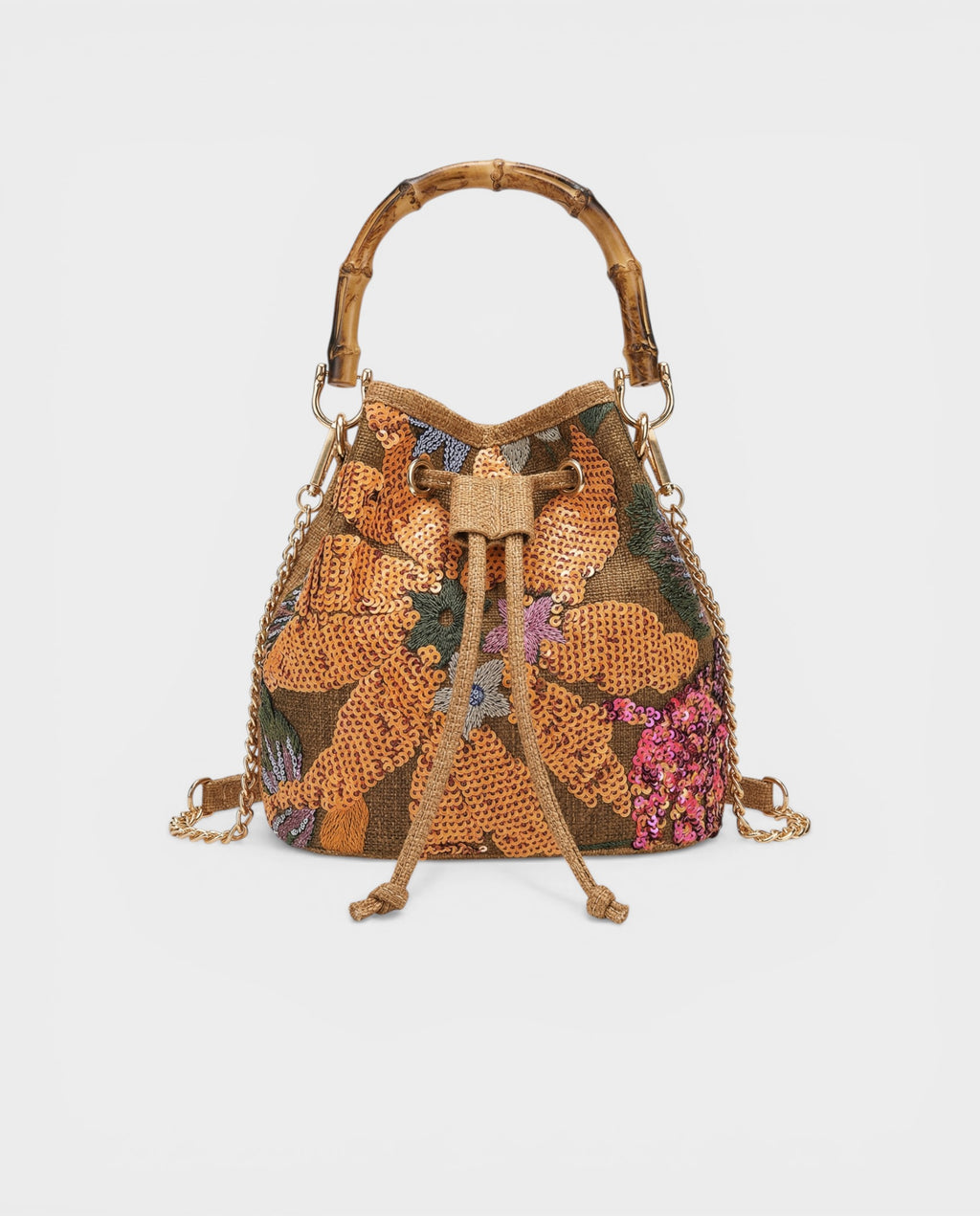 TAURIEL Floral Sequin Bamboo Handle Bucket Bag – Celestia