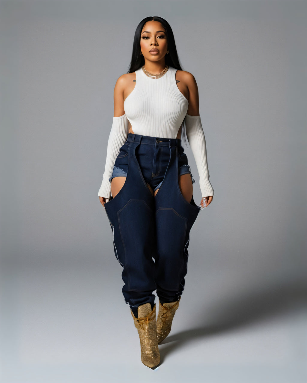 NAMI Distressed Denim Chaps Pants – Celestia